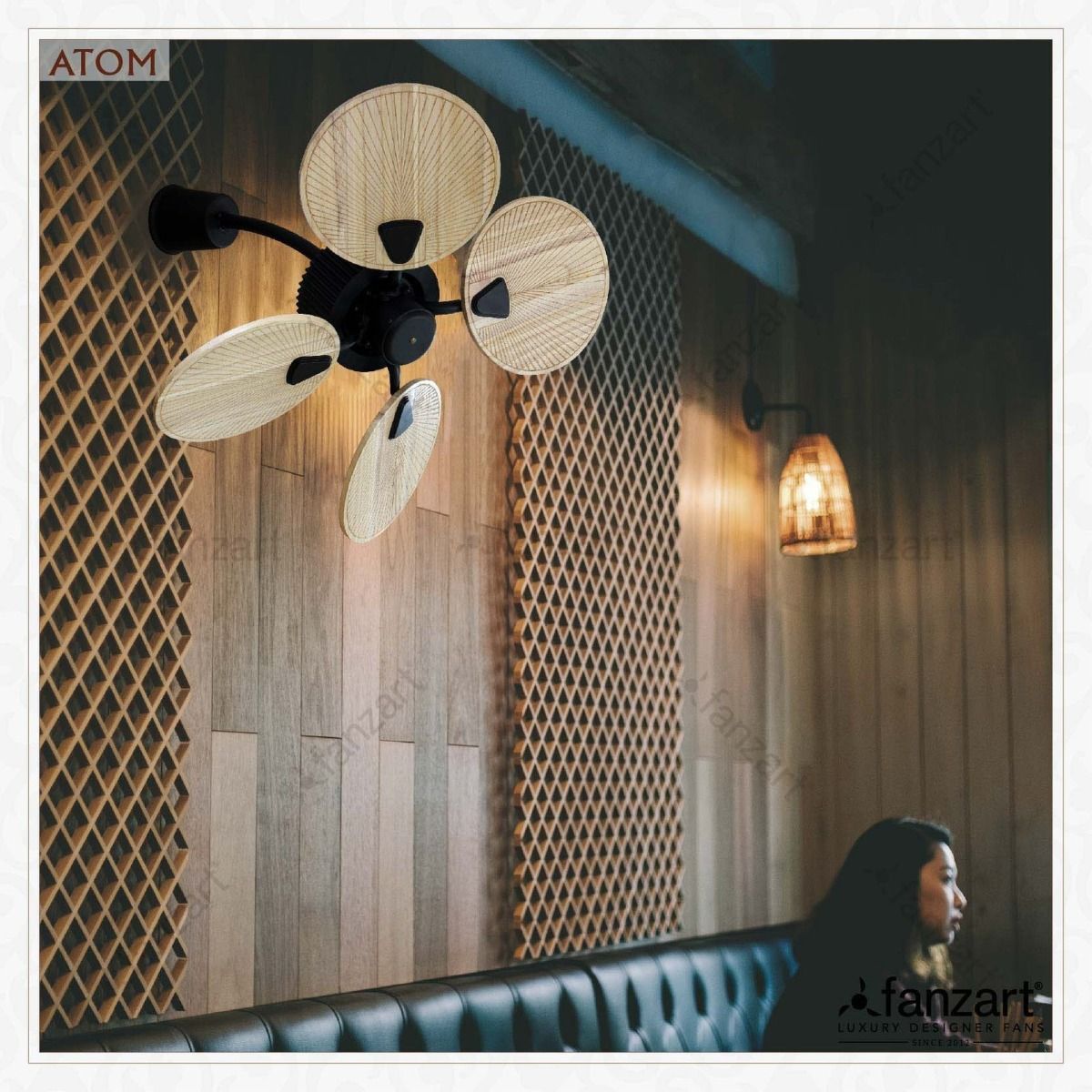 Atom Wall Mount – 34″ Wall mounted fan with 4 x natural wooden blades for double height ceilings ...