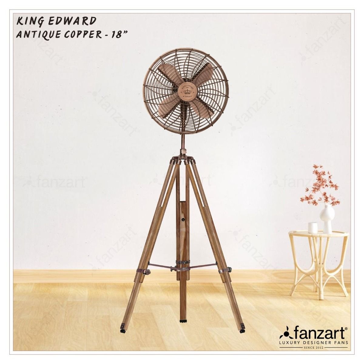 King Edward – 18″ Antique Tripod Fan in Copper Finish, 90° Oscillation ...